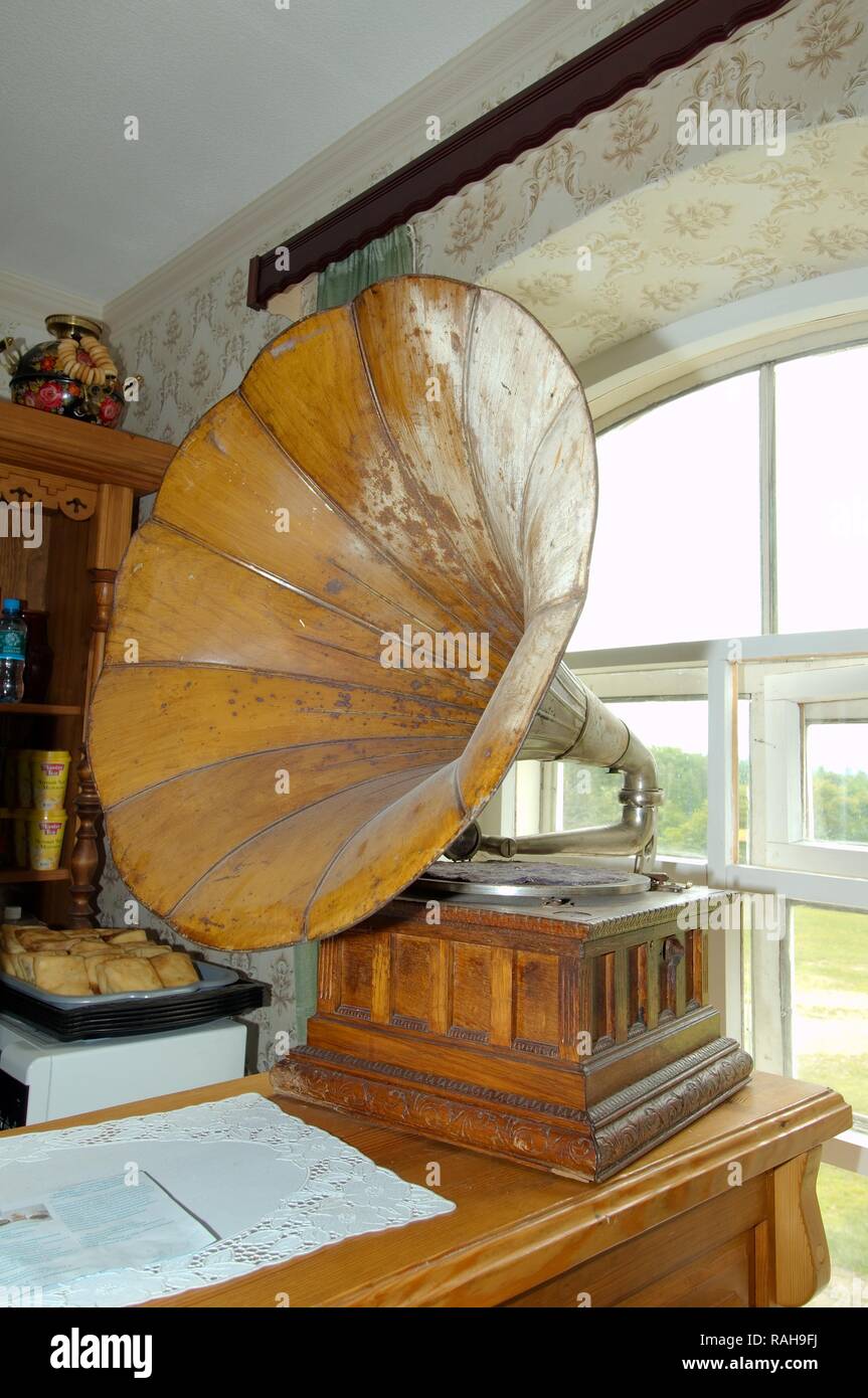 Old record player, settlement of Talzy, Irkutsk region, Baikal, Siberia ...