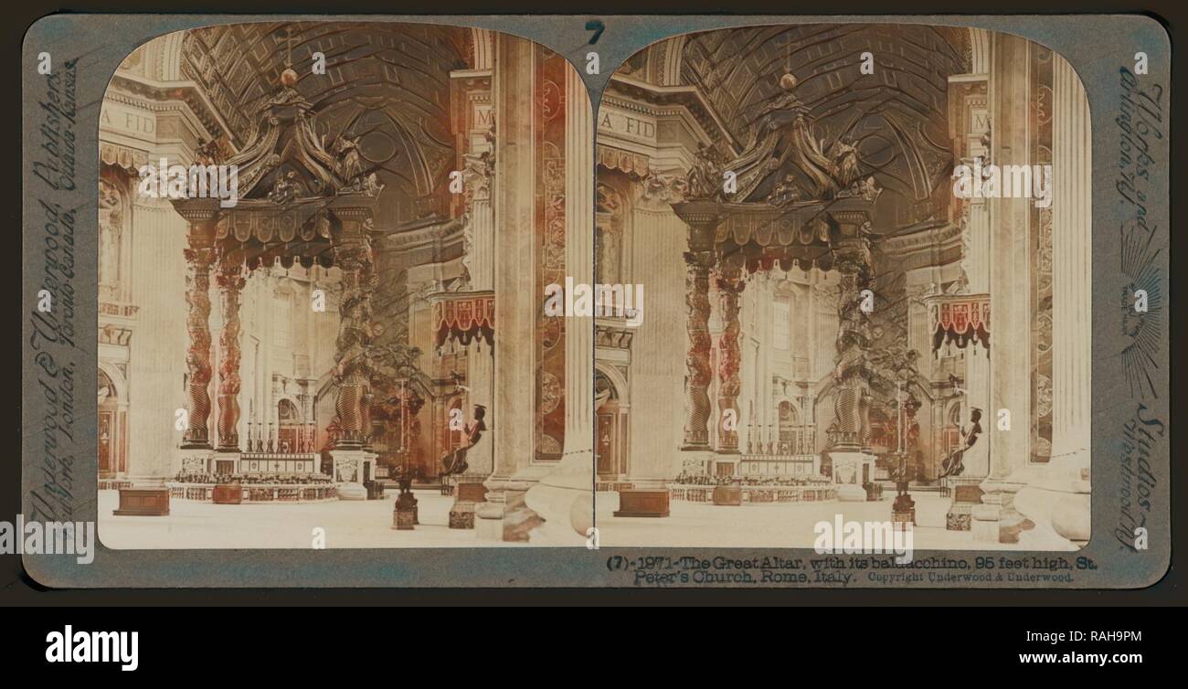 The great altar with its baldacchino, Stereographic views of Italy ...