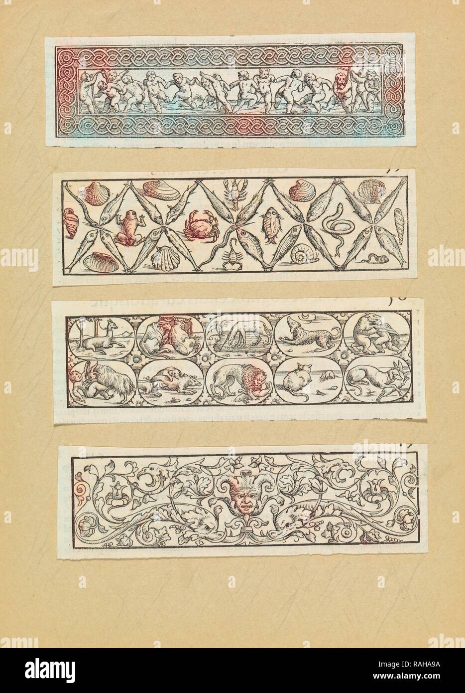 Frieze with putti, Pattern with fish and shells, Vignettes, Scroll work ...