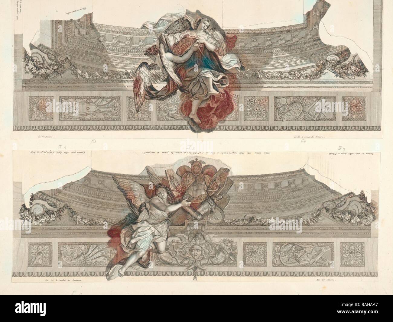 Two winged female figures with a shield, Winged female figure with a ...