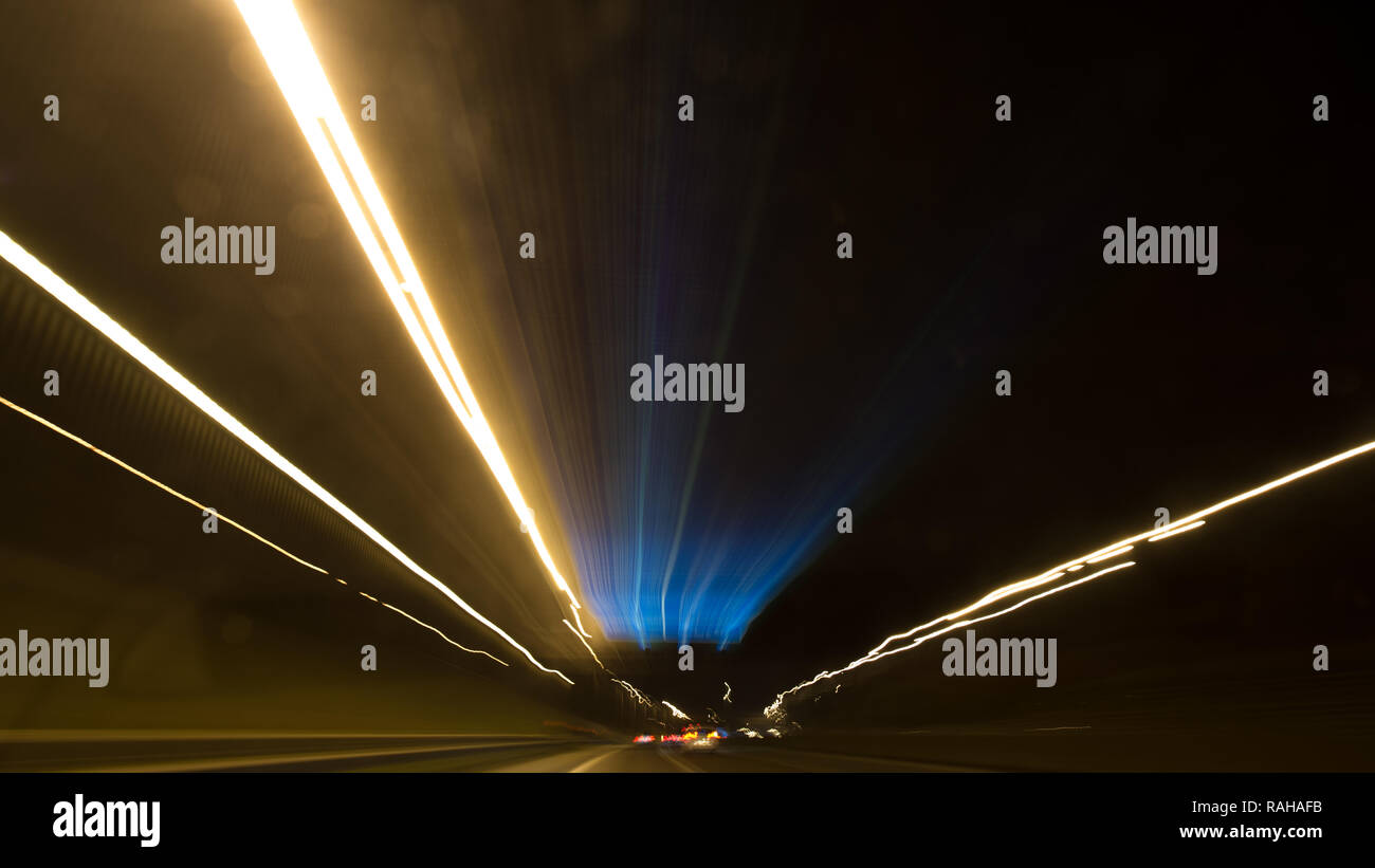 Driving on the M8 Motorway through Glasgow at night taken on a slow ...