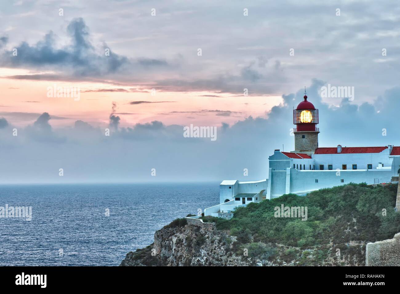 Cabo Sao Vicente Lighthouse at sunset, westernmost point of Europe ...