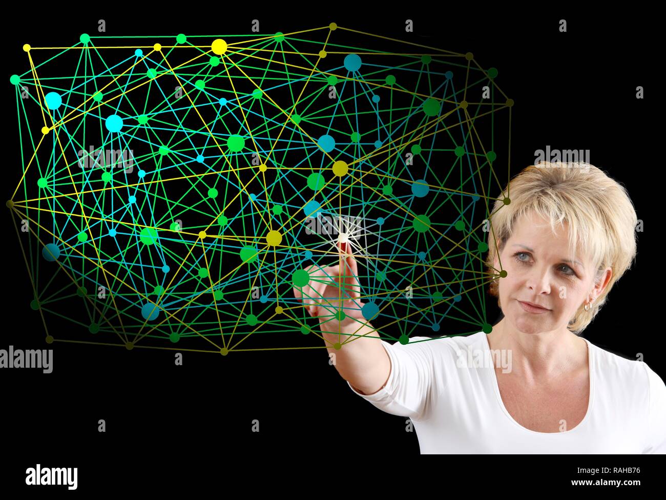 Woman with a virtual model, symbolic image for networks, networking ...