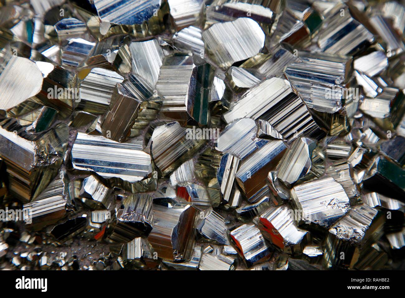 Pyrite, iron pyrite, fool's gold, brazzle, FeS2, block of crystals ...