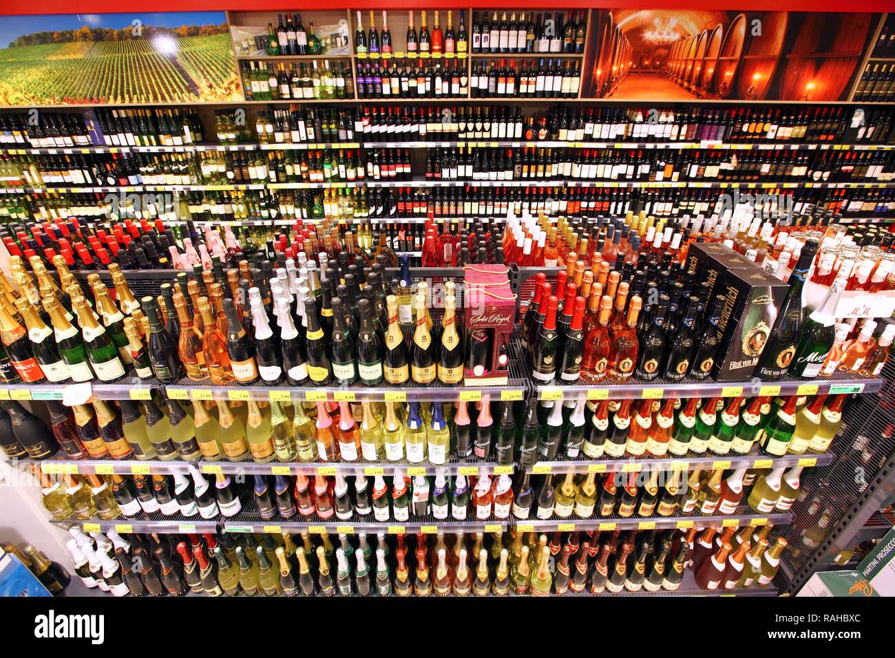 Beverage section, alcohol, spirits, self-service, food department ...