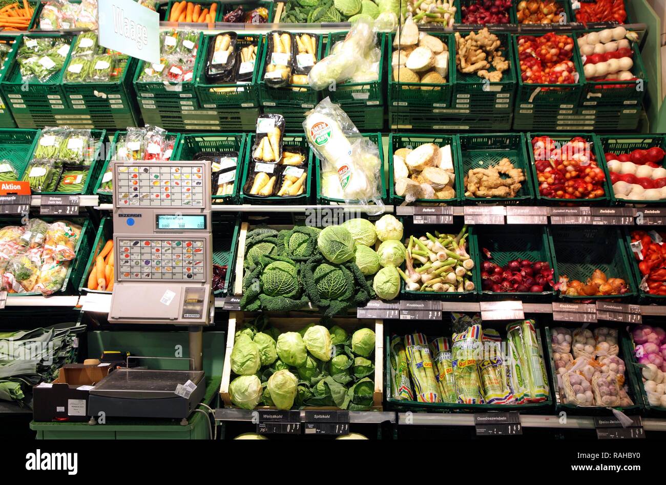 Vegetable counter, self-service, food department, supermarket Stock ...