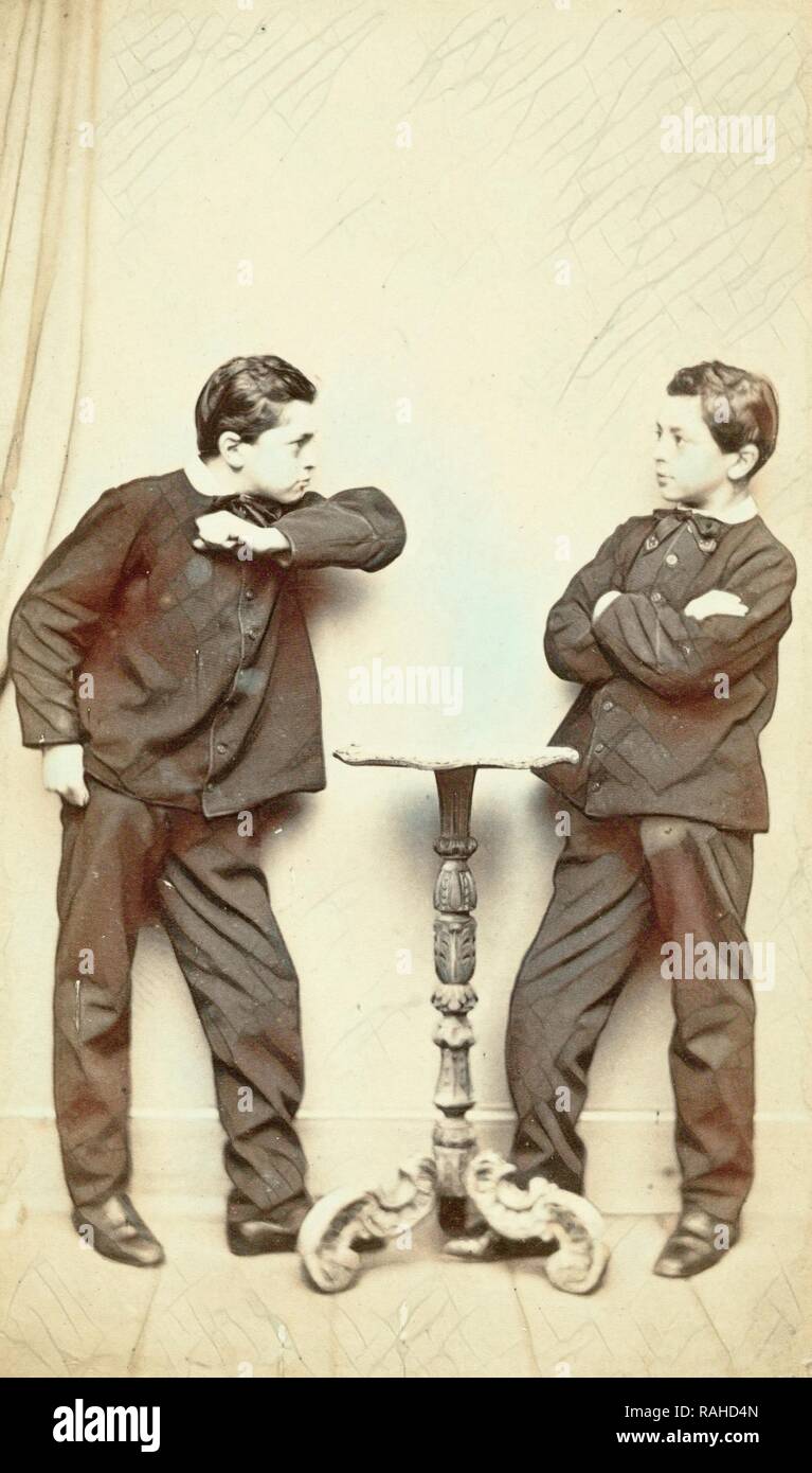 Two guys standing at table, acting attack posture and inaccessibility ...