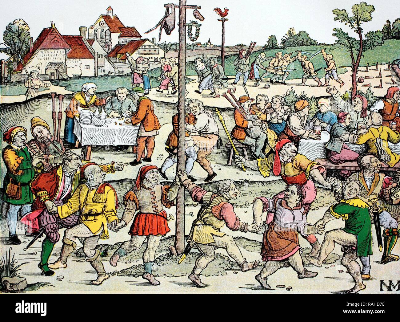 Nose dance at a peasant's festival, woodcut, engraving, by Nicholas ...