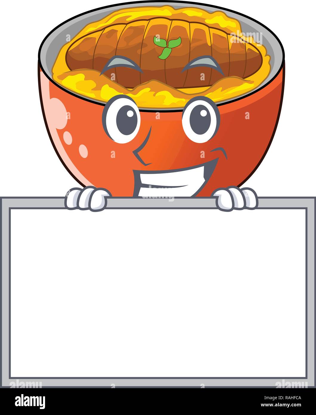 Grinning with board katsudon cartoon is ready to eaten Stock Vector ...