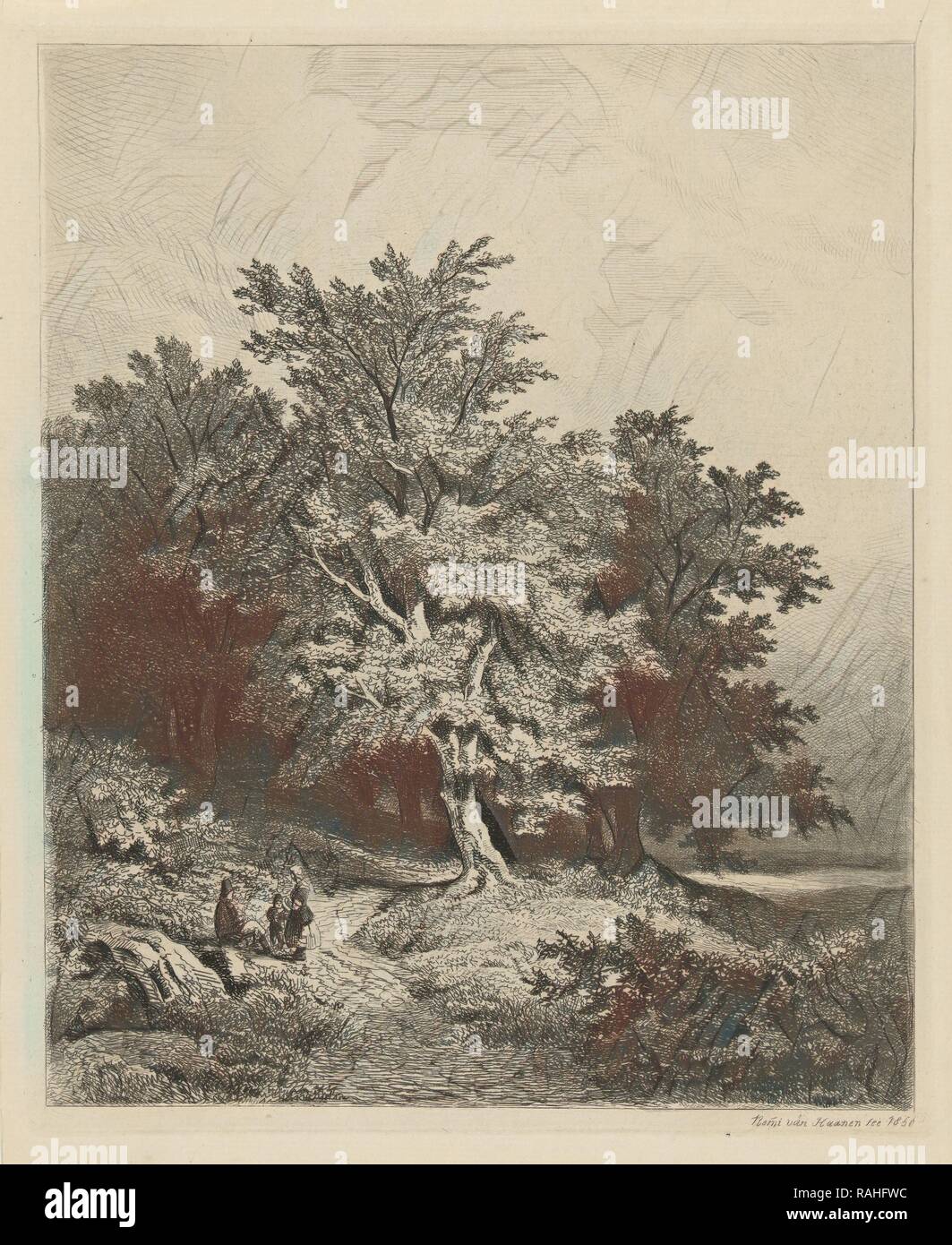 Figures at a forest edge, Remigius Adrianus Haanen, 1850. Reimagined by ...