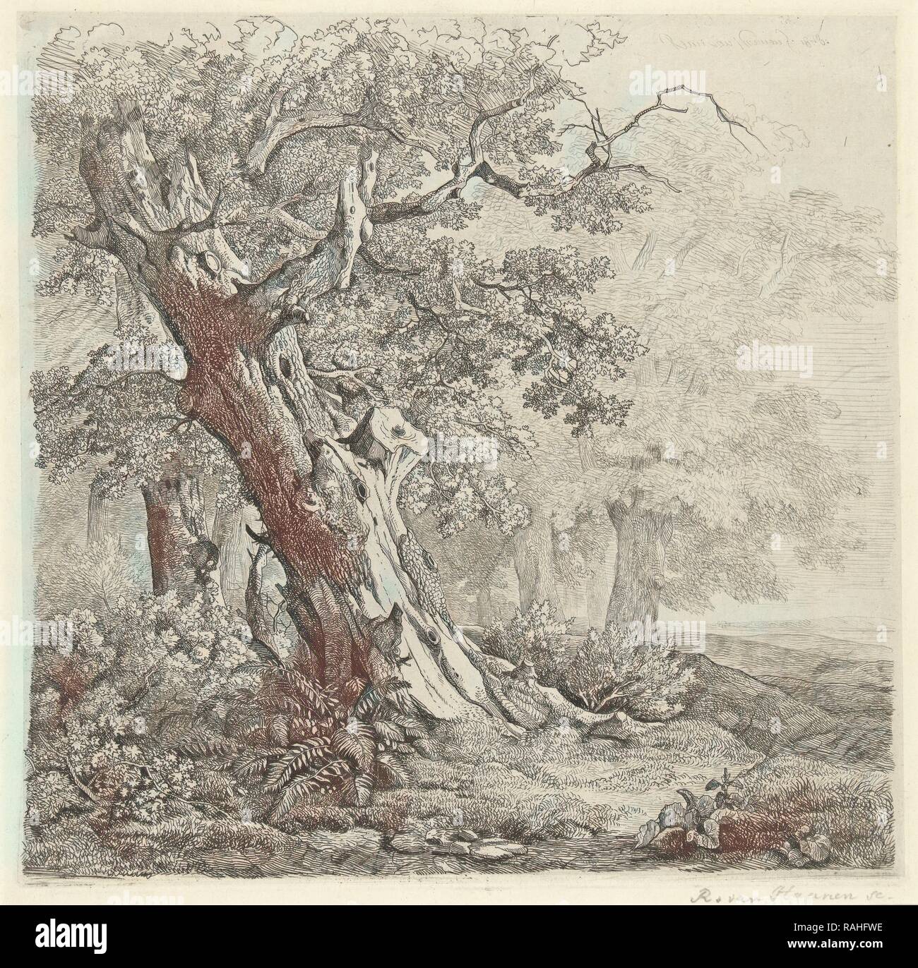 tree in a landscape, Remigius Adrianus Haanen, 1848. Reimagined by ...