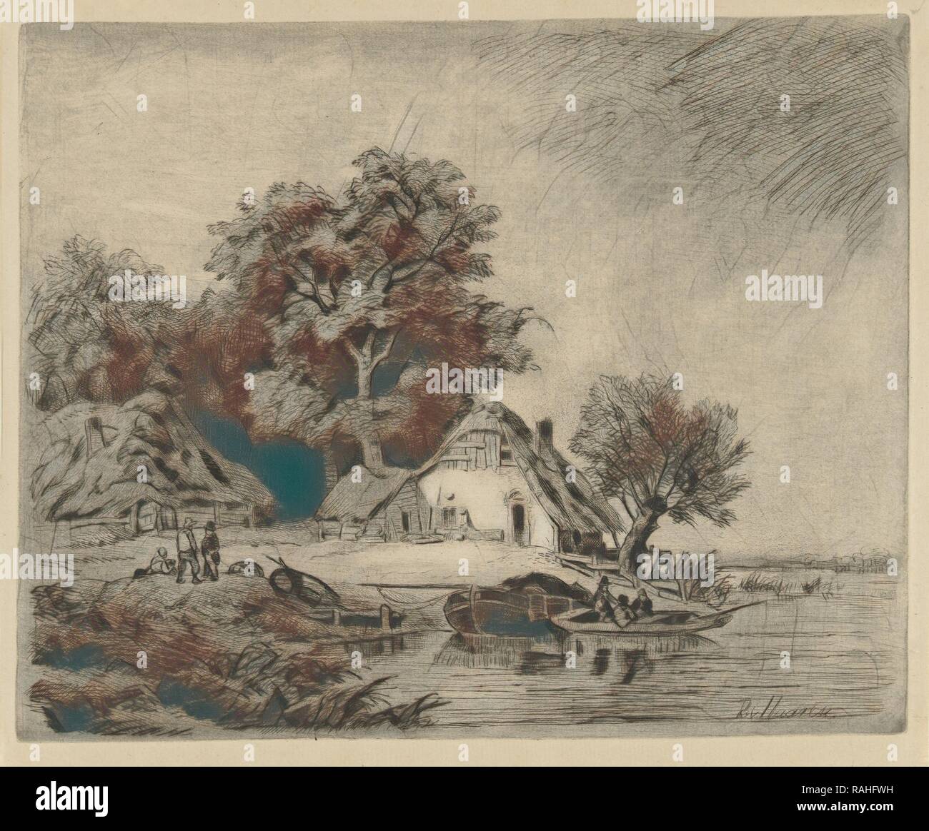 Farm waterfront, print maker: Remigius Adrianus Haanen, c. 1827 - 1879 ...