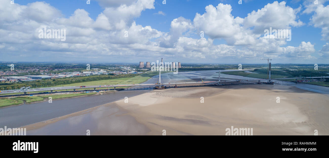 The Mersey Gateway Bridge construction, 2014-2017. Various stages of ...