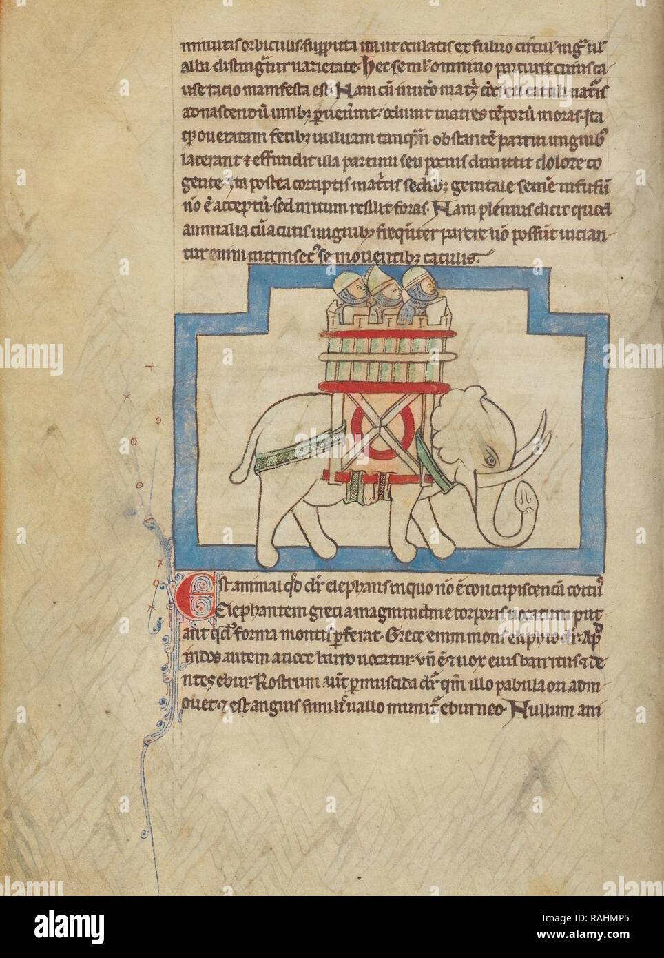 An Elephant, England, about 1250 - 1260, Pen-and-ink drawings tinted ...