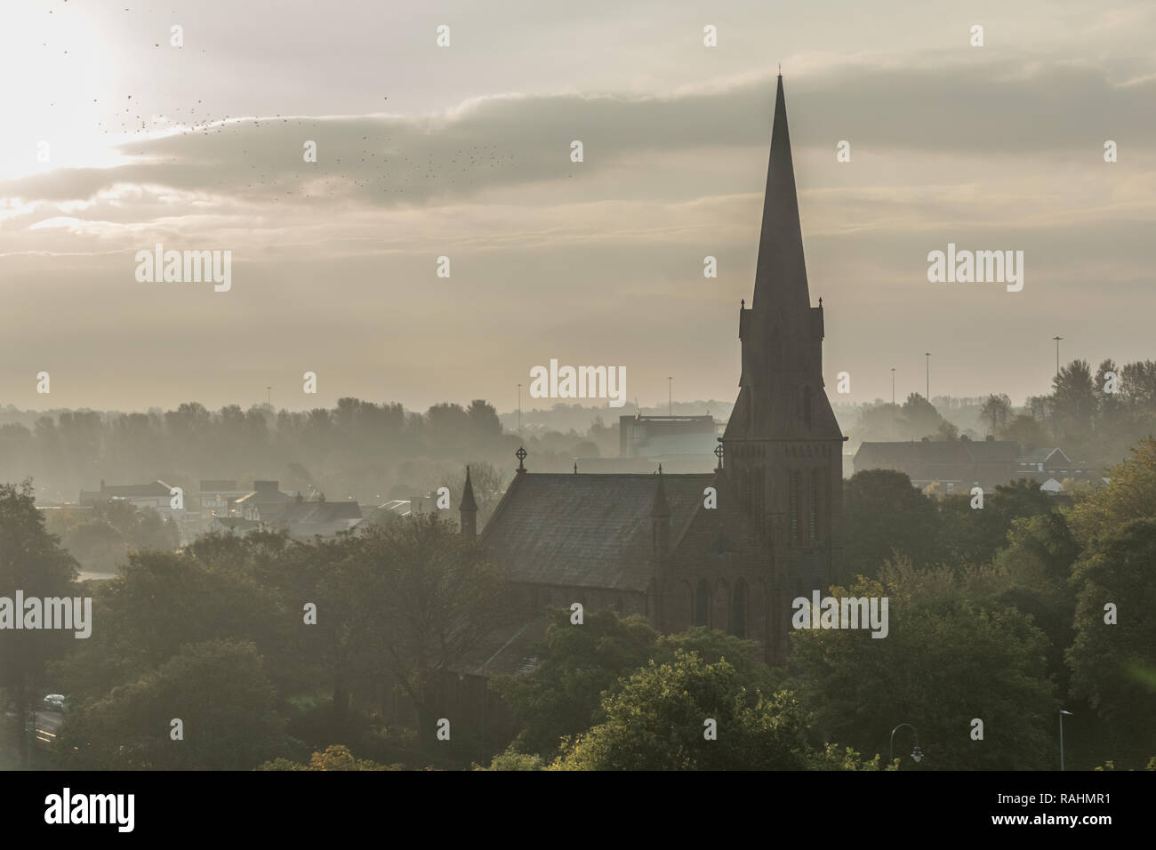 All Saints Church in Runcorn at day break, sun rise taken from the ...