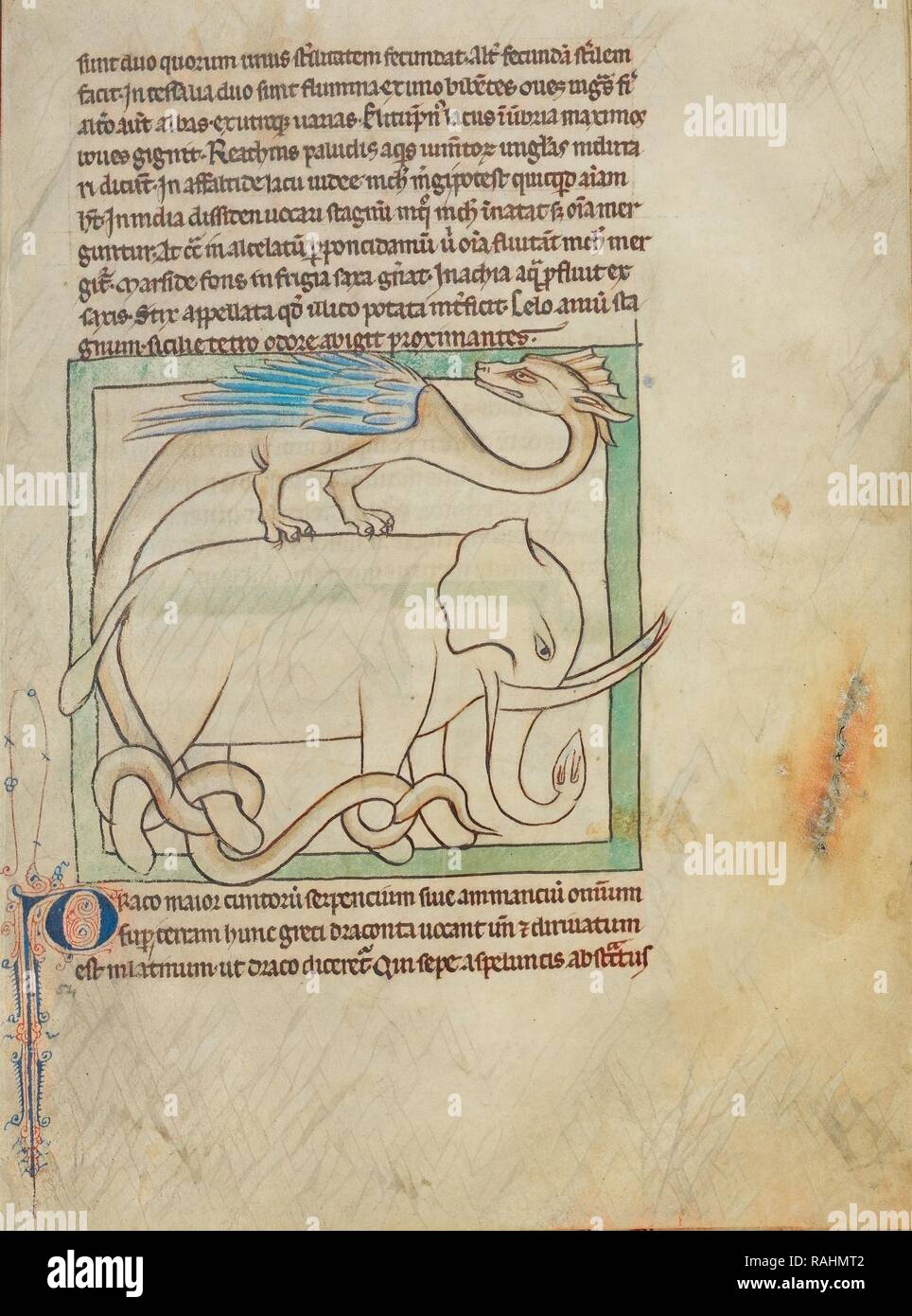 A Dragon, England, about 1250 - 1260, Pen-and-ink drawings tinted with ...