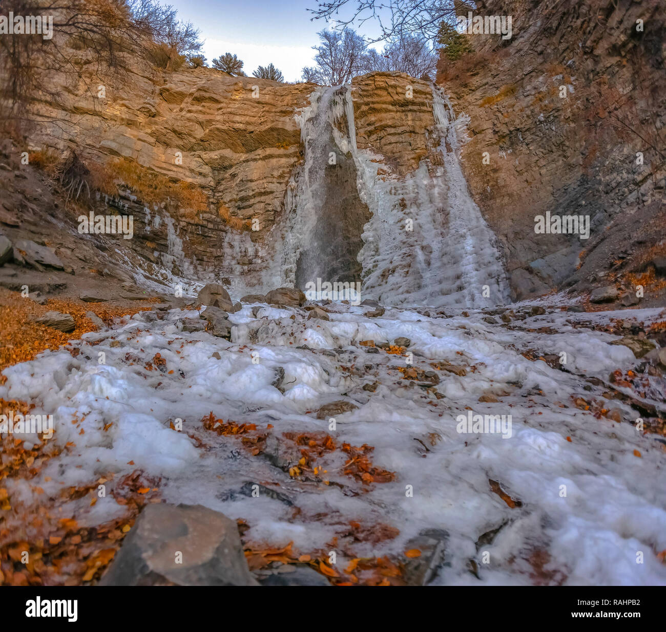 Frozen waterfall off of Battle Creek path in Utah Stock Photo - Alamy