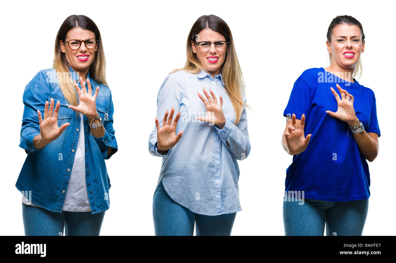 Collage of young beautiful woman wearing glasses over isolated ...