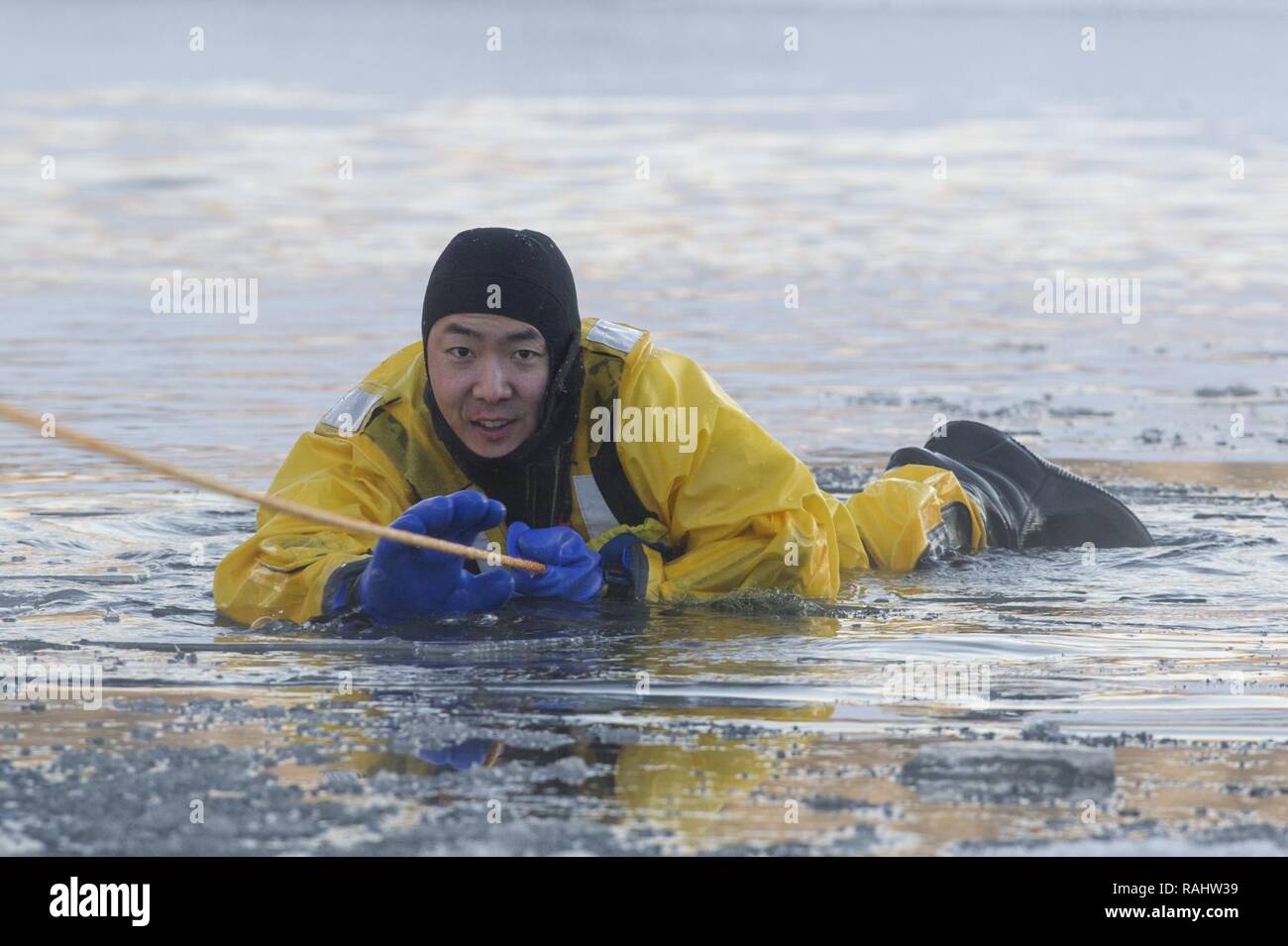 U.S. Air Force Senior Airman Joseph Pyun, a fire protection specialist ...