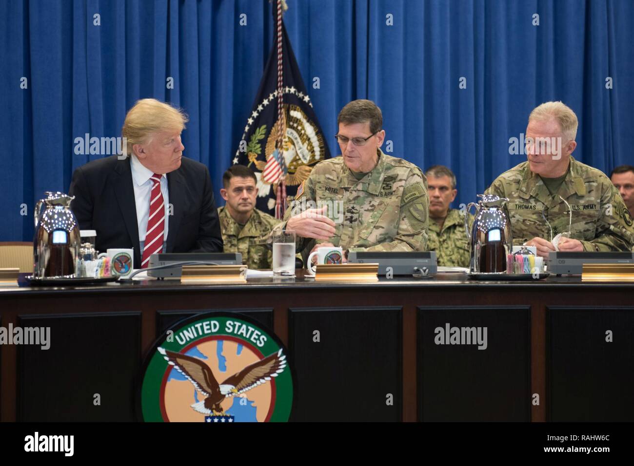 President Donald Trump discusses current military operations with Gen ...