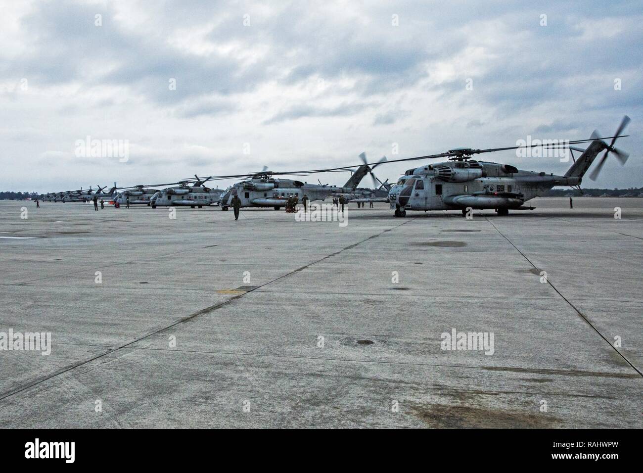 U.S. Marines with Marine Heavy Helicopter Squadron 464 prepare for a ...