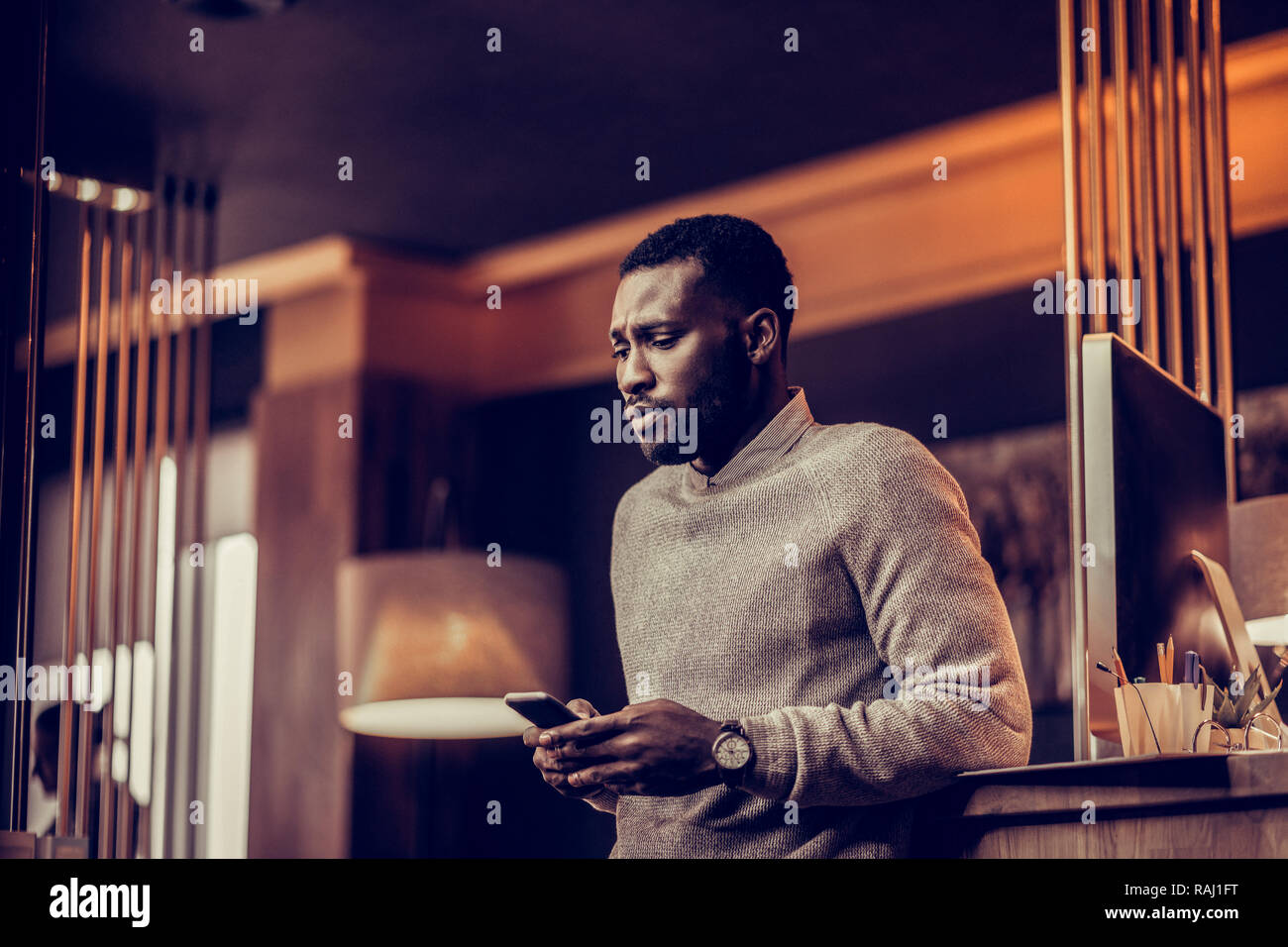 Emotional international brunette male person looking forward Stock ...