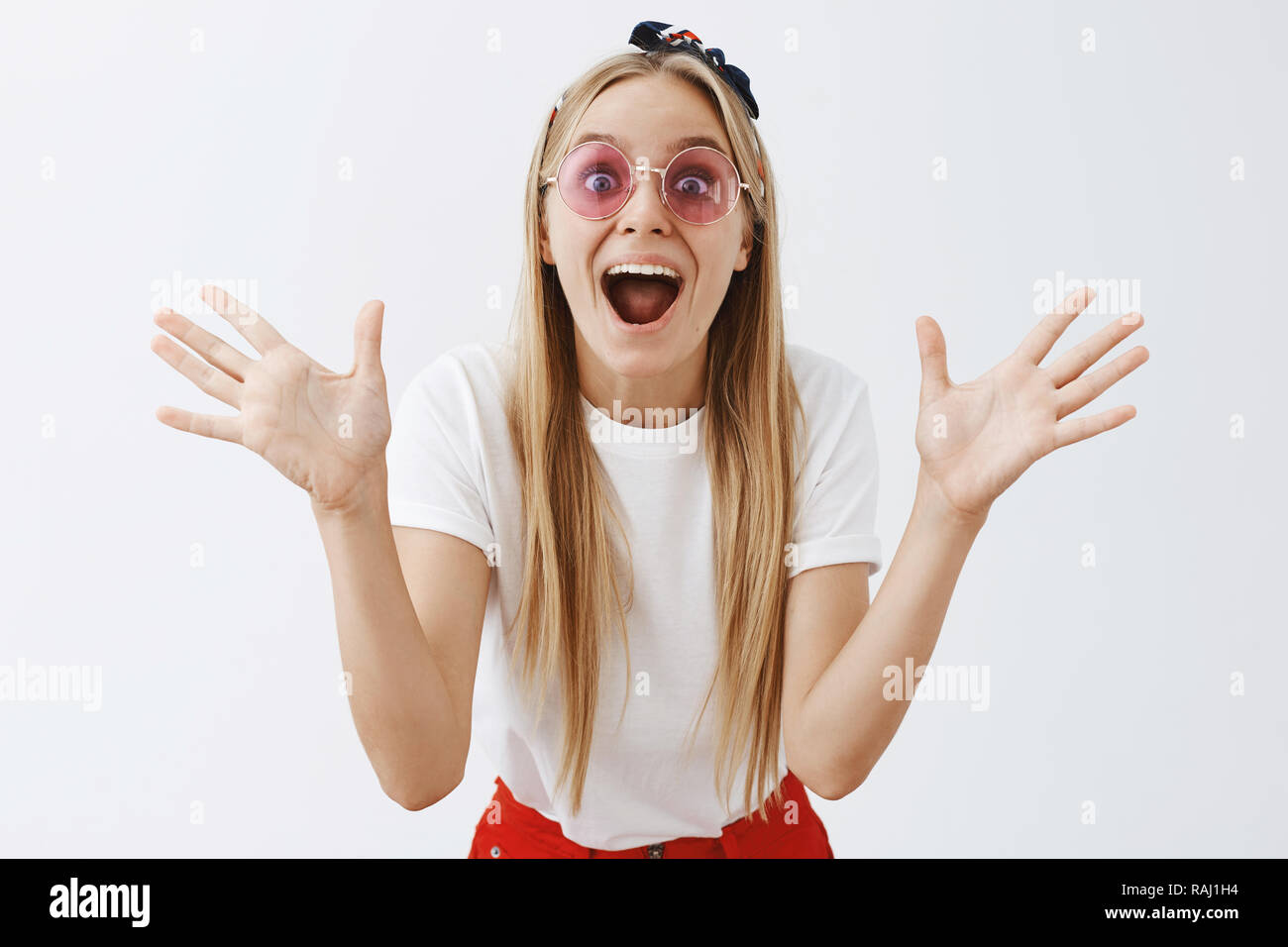 Just imagine what I am telling. Portrait of thrilled and excited happy ...