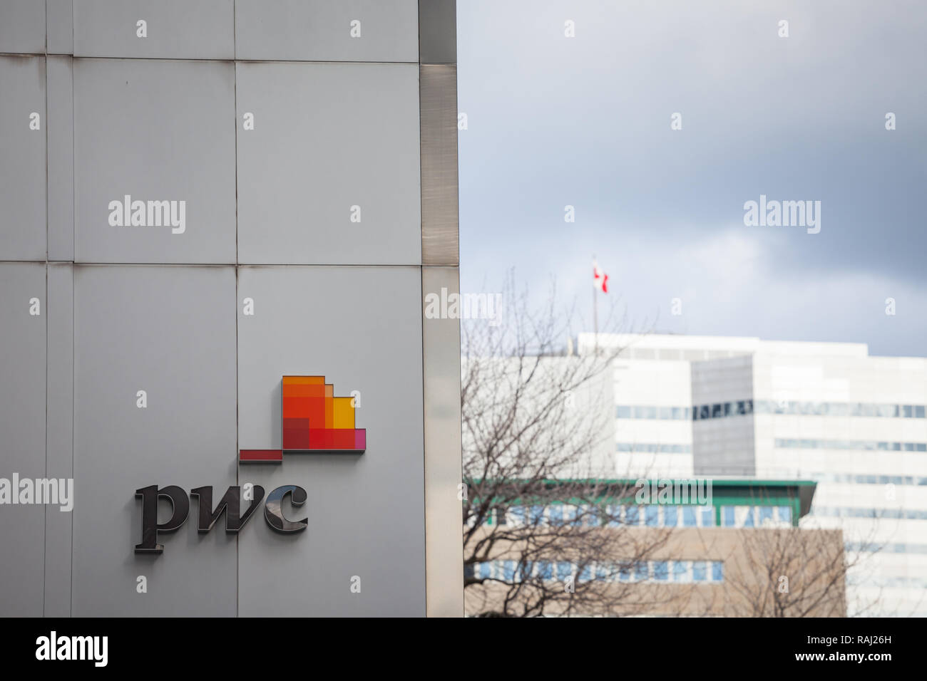 MONTREAL, CANADA - NOVEMBER 7, 2018: PWC logo on their main office for ...