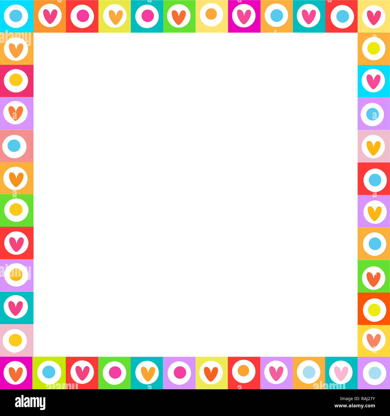 Cute vibrant square love frame made of doodle hand drawn hearts on ...