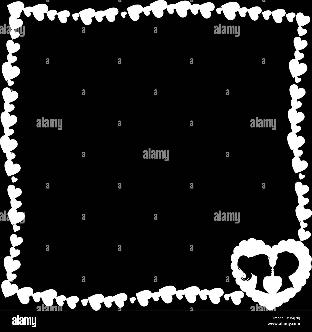 black and white retro vintage border photo frame of hearts with big ...