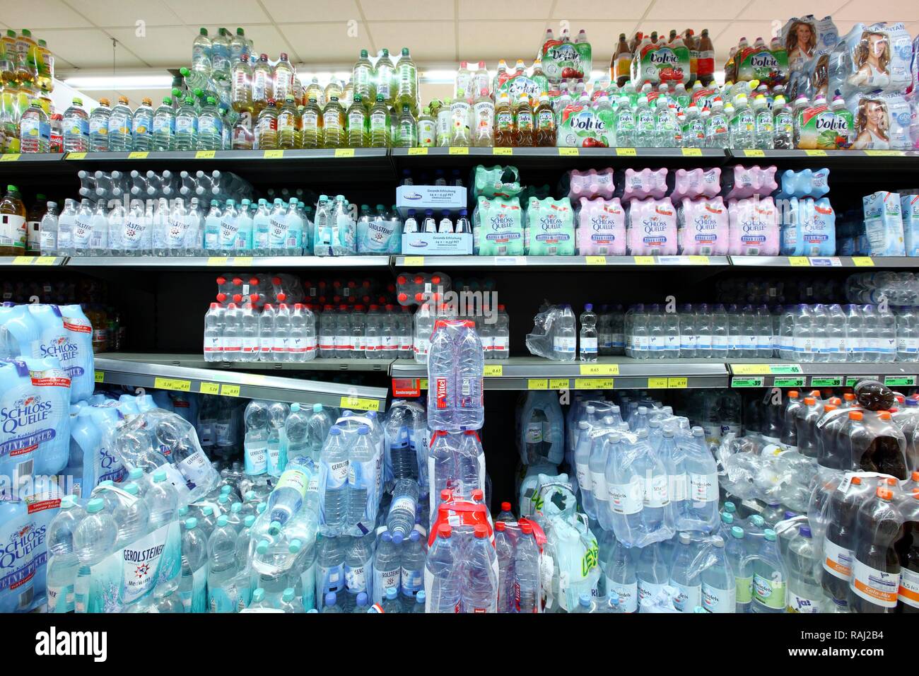 Beverage section, mineral water, self-service, food department ...