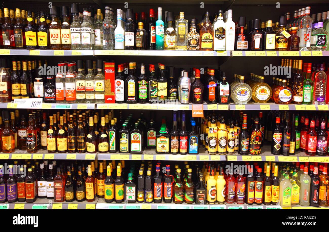 Beverage section, spirits, shelves, self-service, Germany, Eur Stock ...