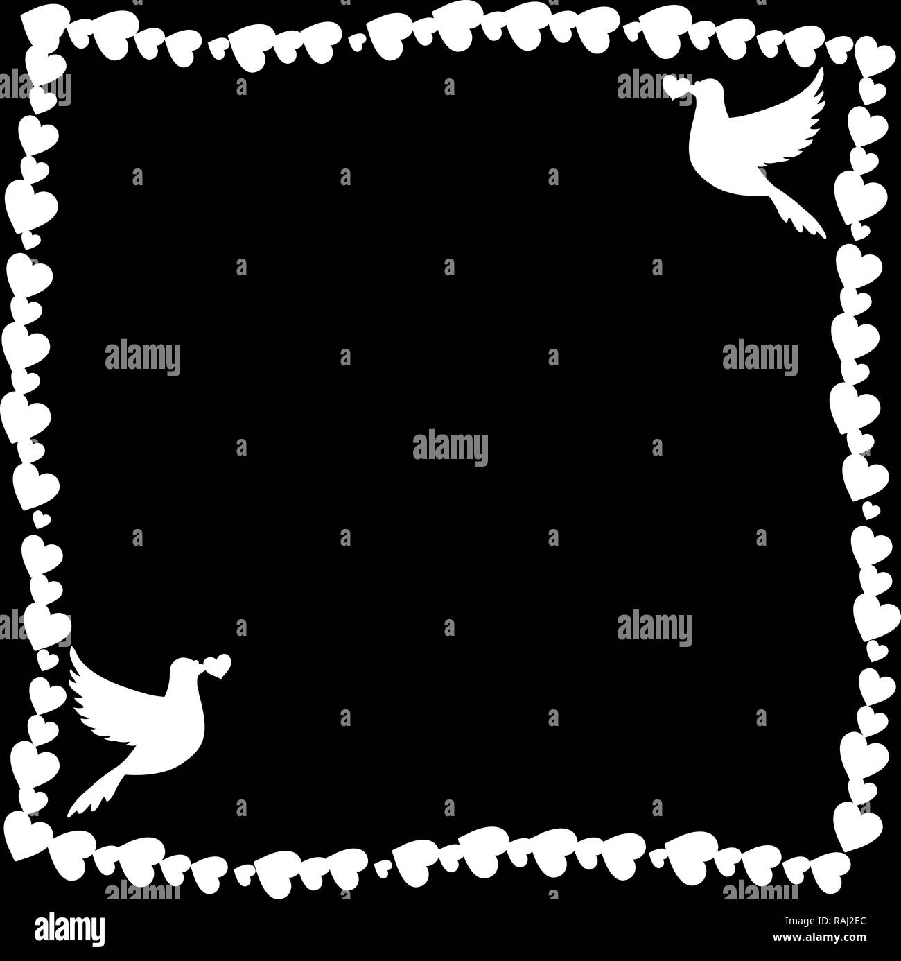 monochrome retro vintage border photo frame of hearts with loving doves ...