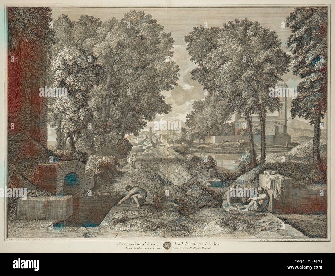 Landscape with a Roman road, print after paintings by Nicolas Poussin ...