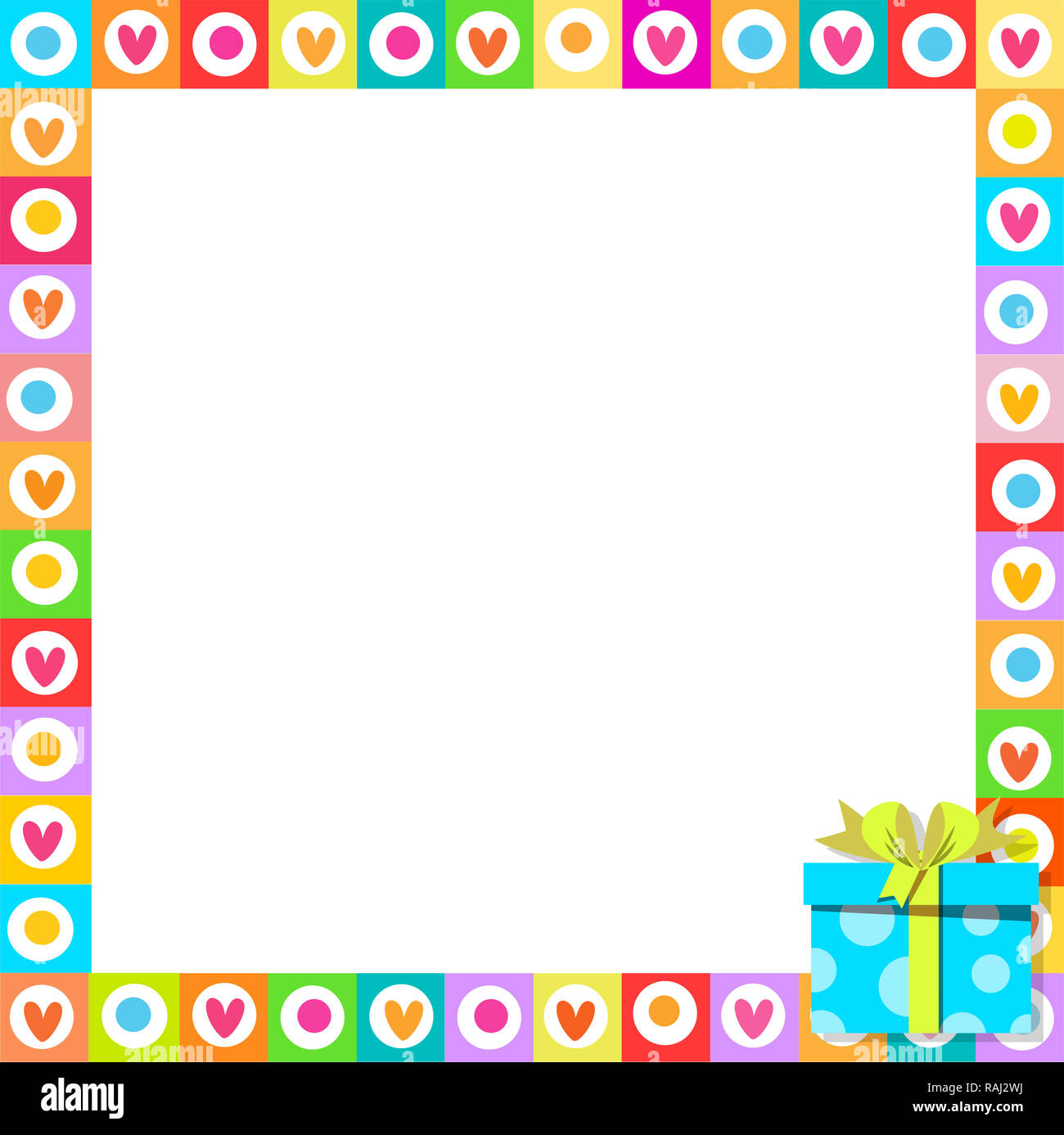 cute vibrant border photo frame made of doodle hearts with bright blue ...