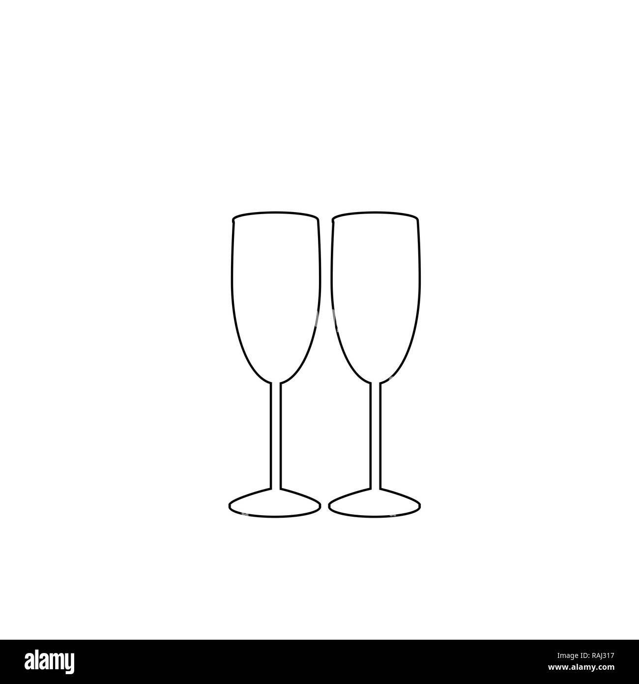 Black outline silhouette of couple champagne or wine glasses on white ...
