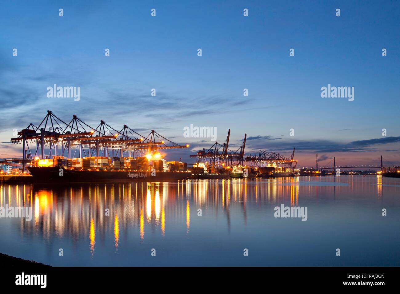 Altenwerder Container Terminal, Port of Hamburg, Koehlbrand Bridge at ...