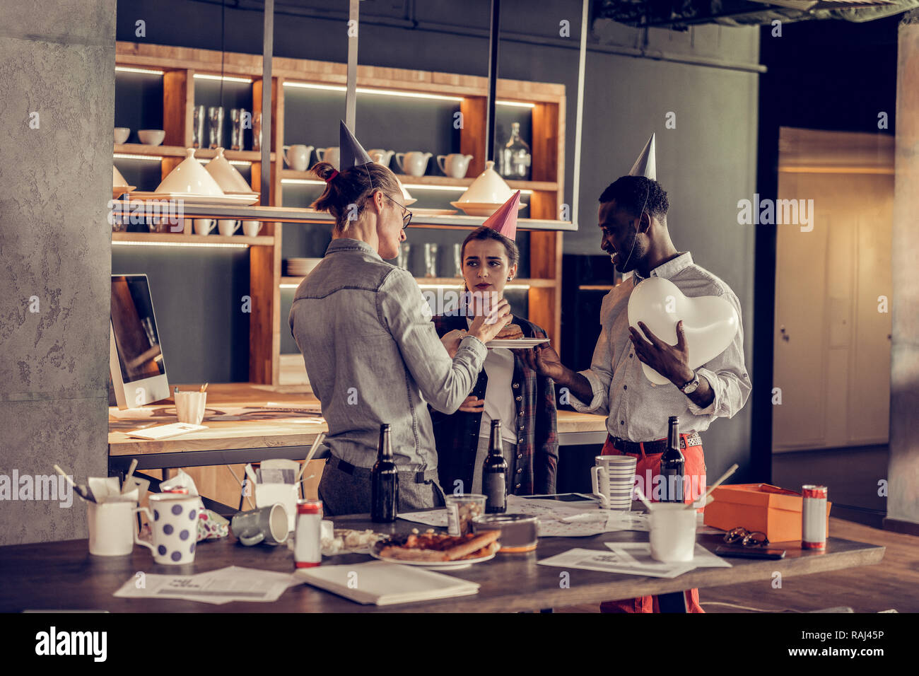 Group of delighted people that having party Stock Photo - Alamy