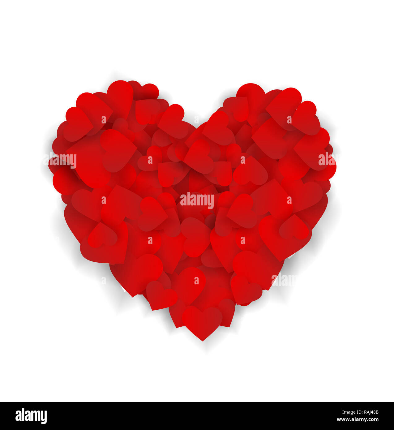 Big red heart made of small hearts isolated on white background, symbol ...