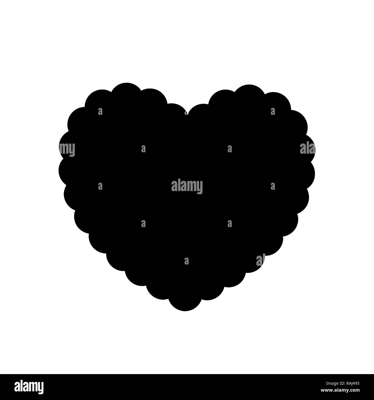 Black silhouette of wavy heart isolated on white background. Monochrome ...