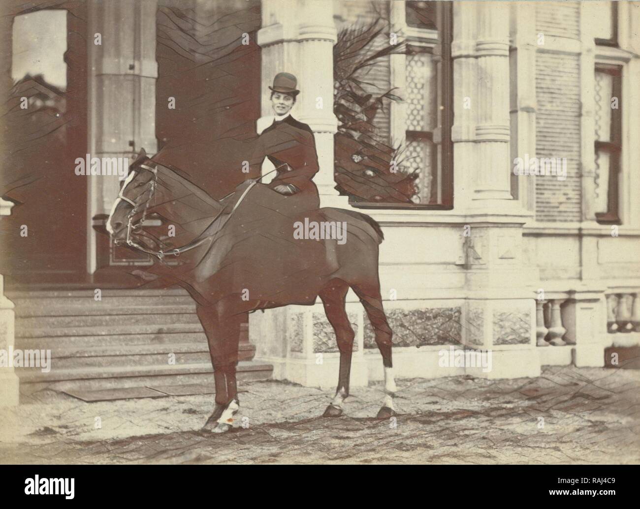 Miss Tachard on horseback in front of home Heidepark Doorn, The ...