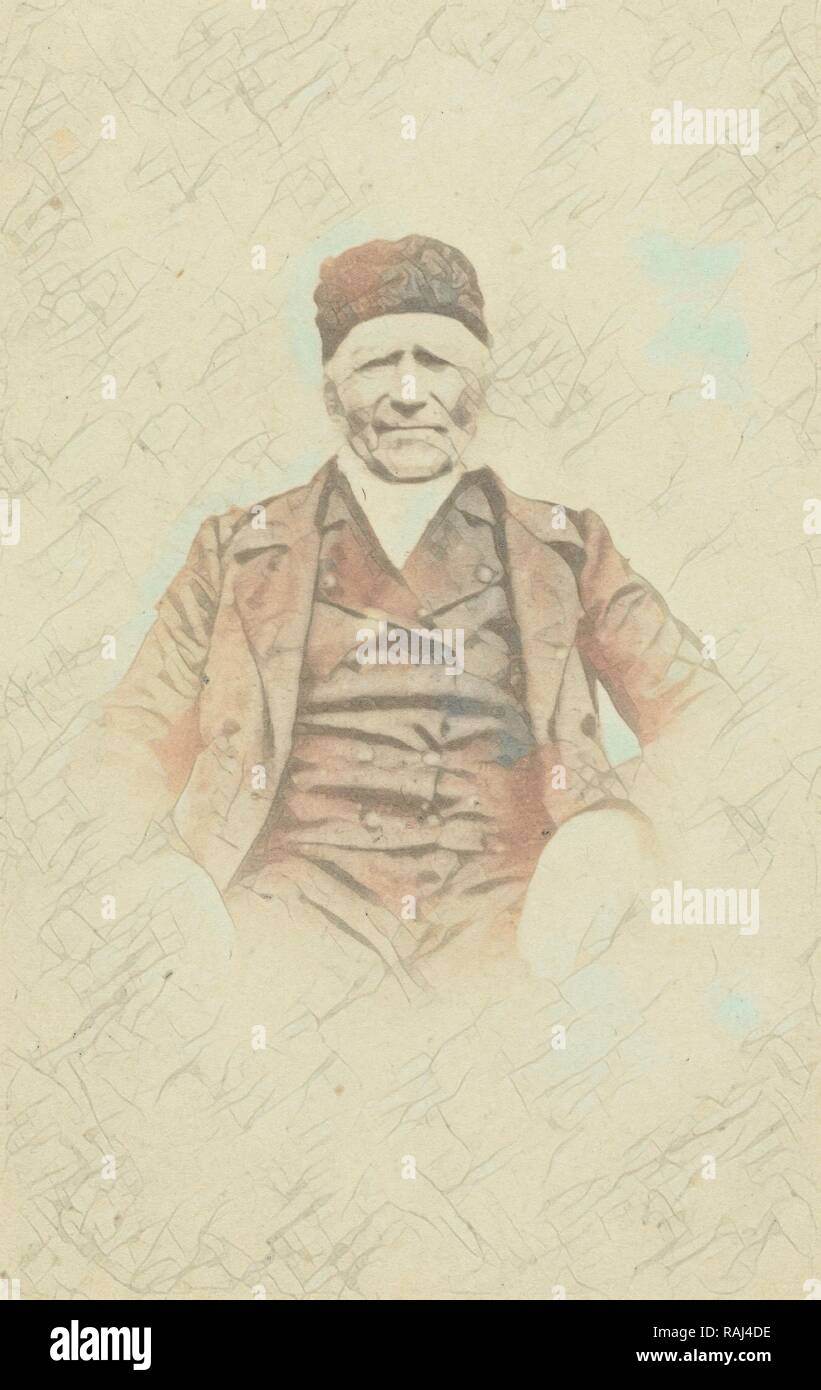 Portrait of an old man with a fur hat on, Franz Wilhelm Deutmann, 1860 - 1880. Reimagined by ...