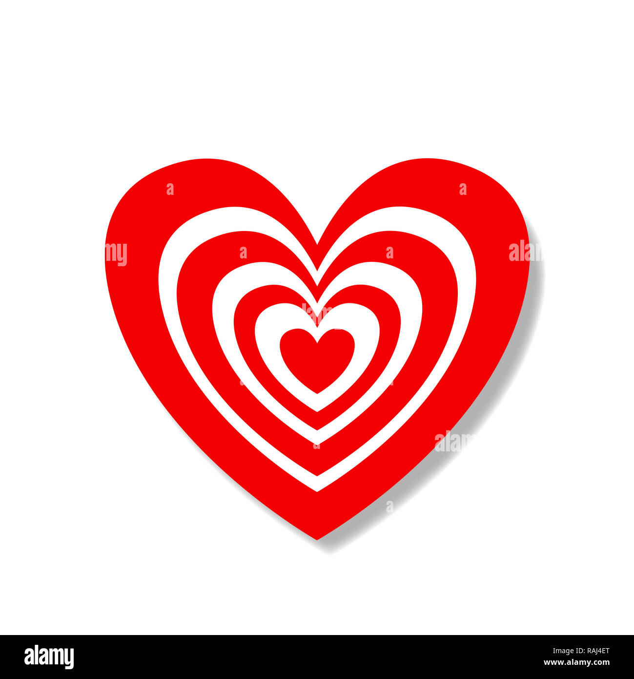 Big heart sticker with red and white target pattern isolated on white ...