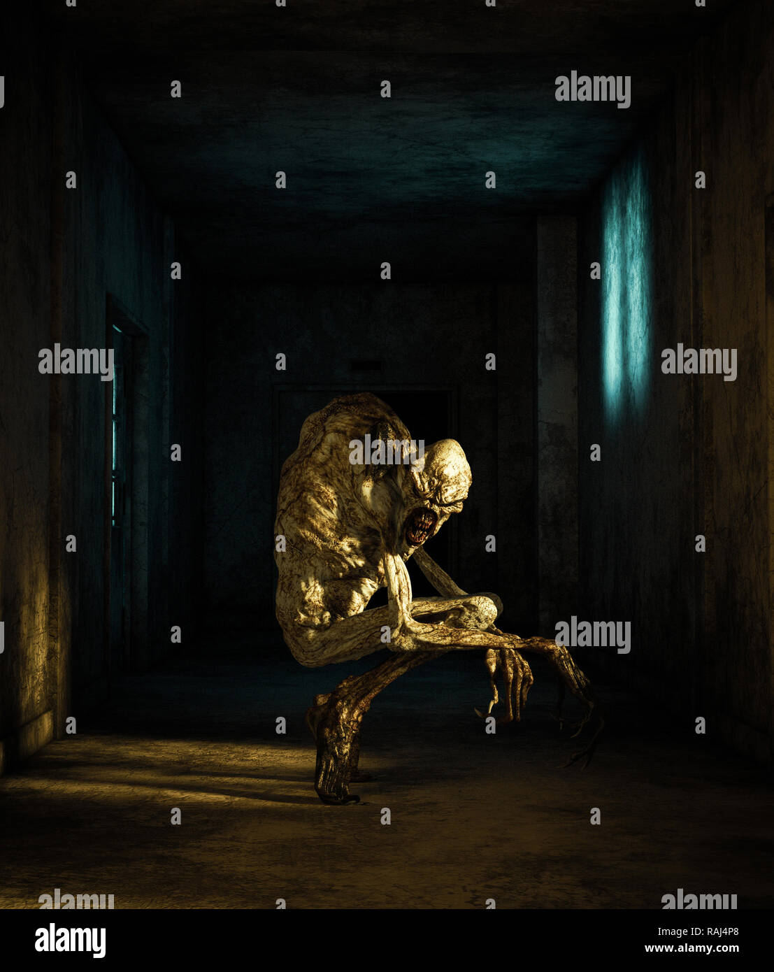 Scary monster creatures in abandoned building,3d illustration Stock ...