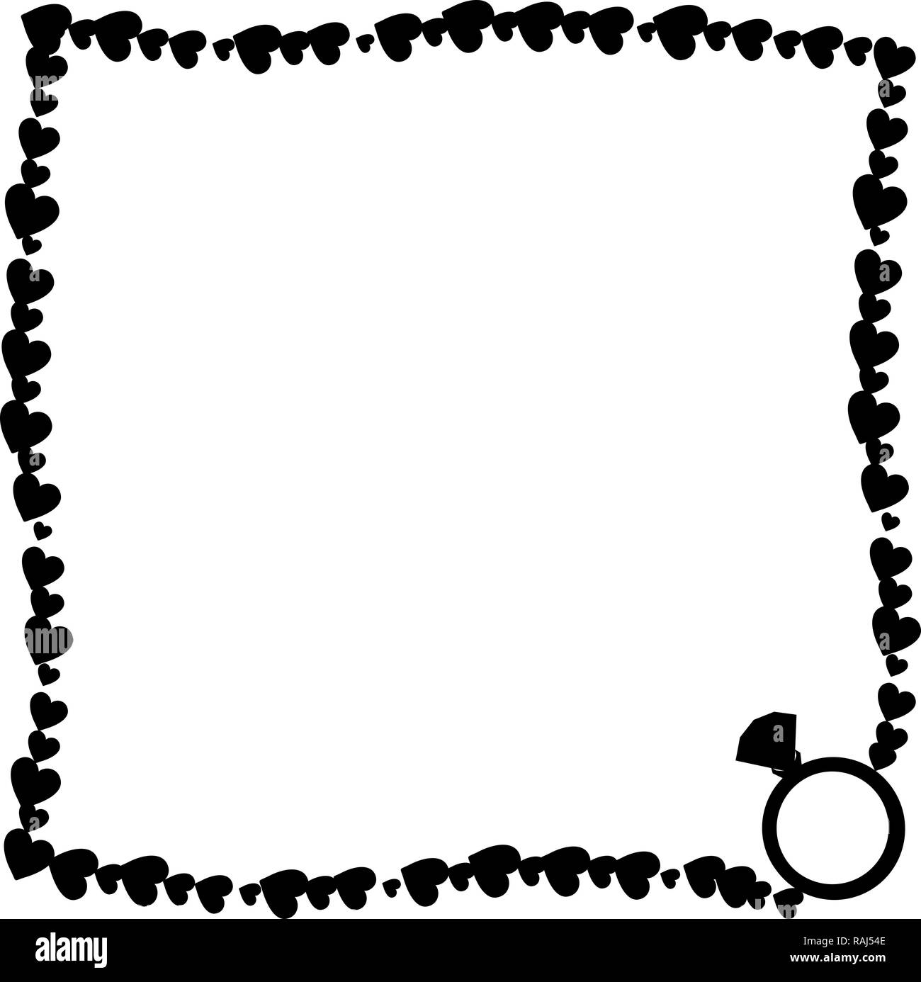 black and white retro vintage border photo frame made of hearts with ...