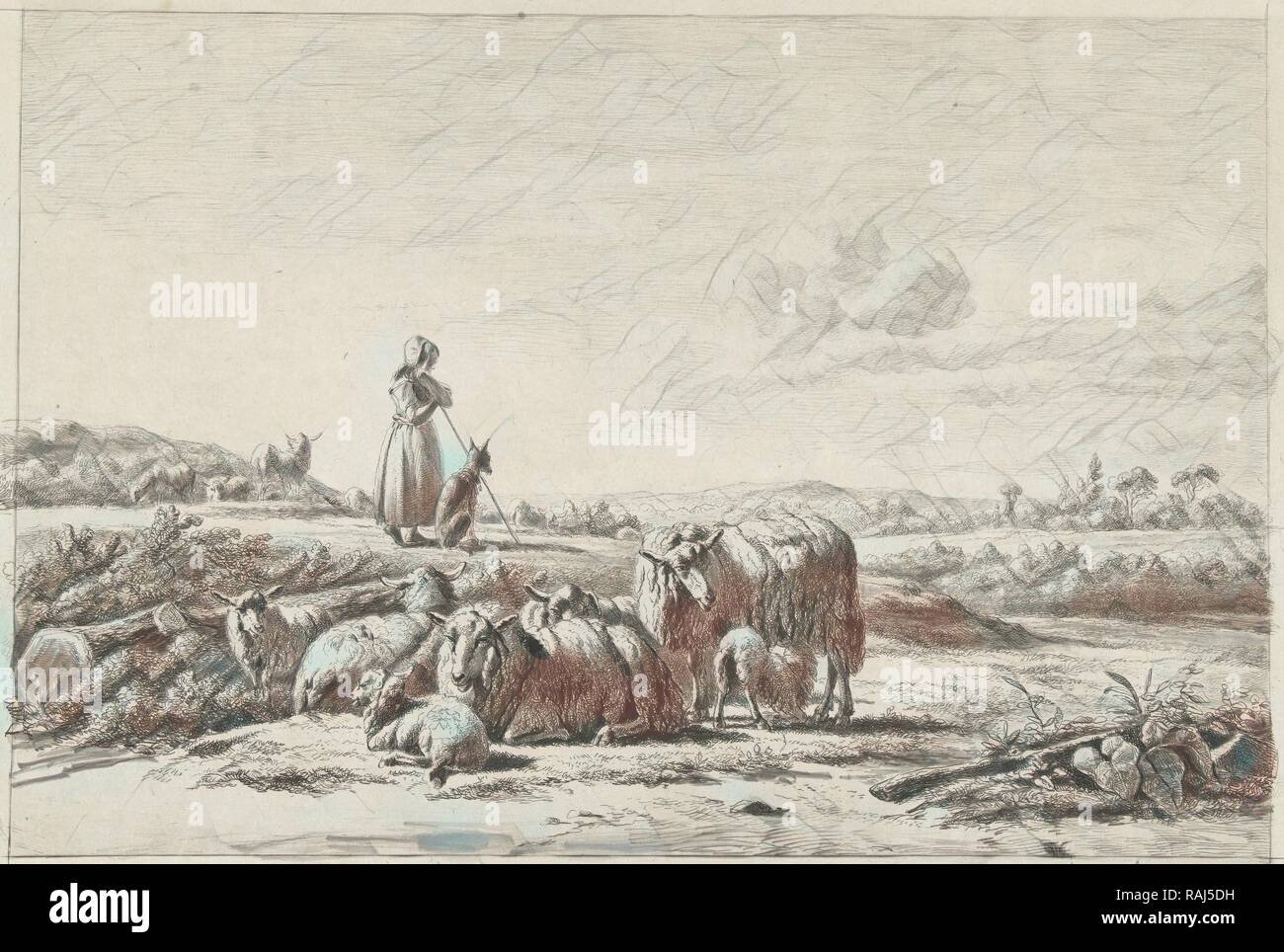 Landscape with shepherd dog with sheep herd, Simon van den Berg, 1822 ...