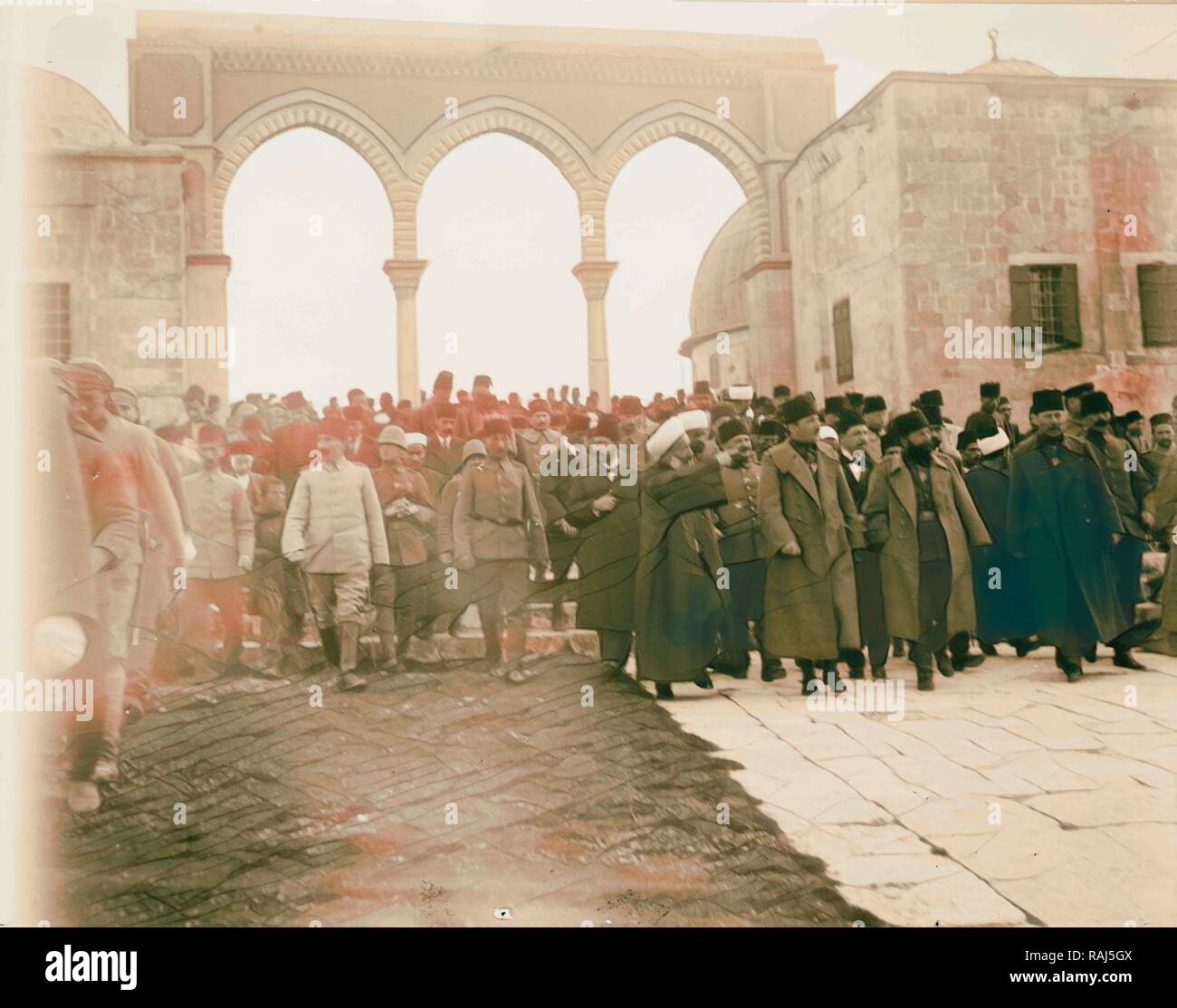 Turkish officers of high rank visiting Jerusalem mosque, parade. 1898 ...