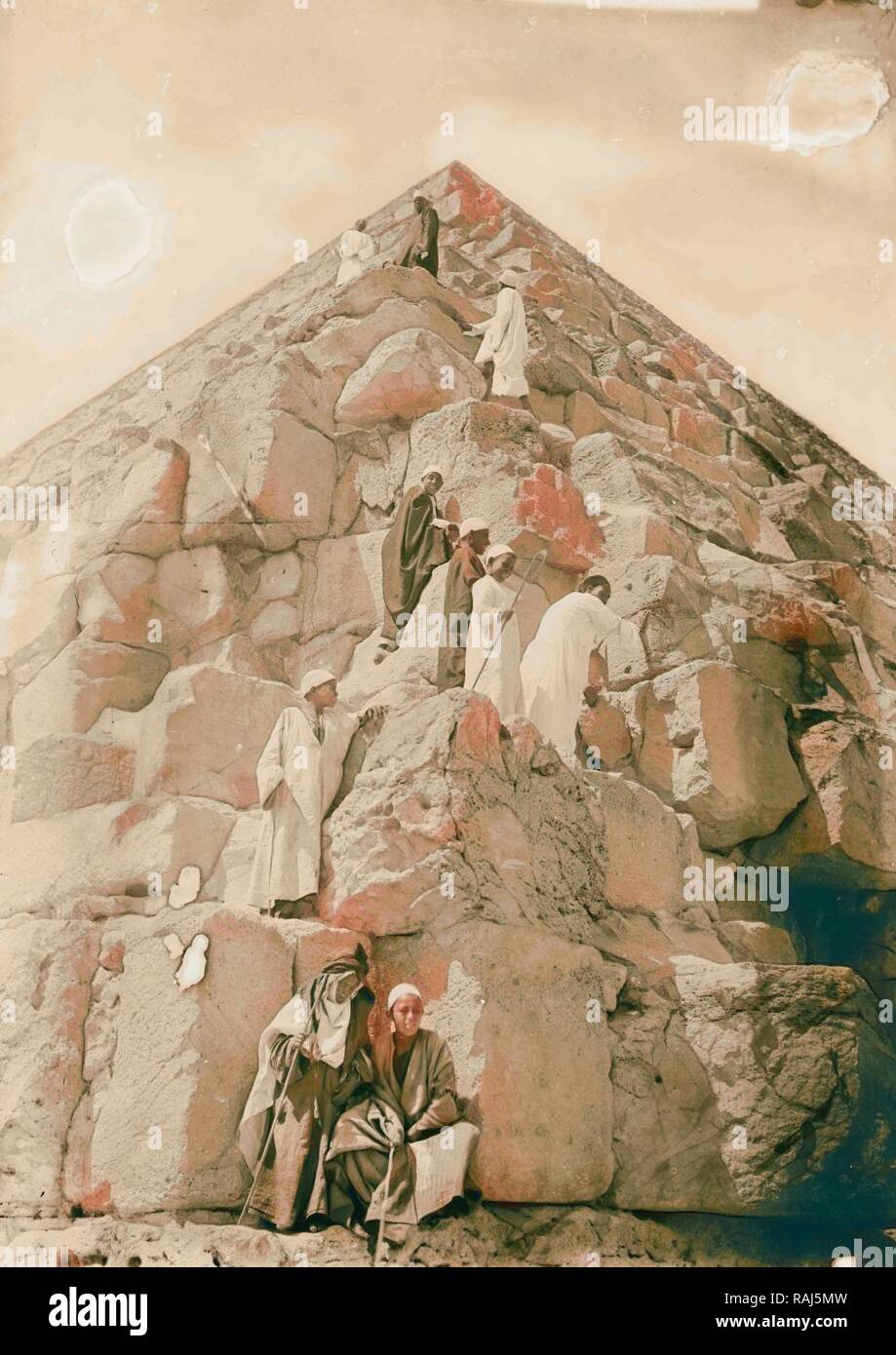 Egyptian views The Pyramids of Gizeh. Great Pyramid showing ascent 1900 ...