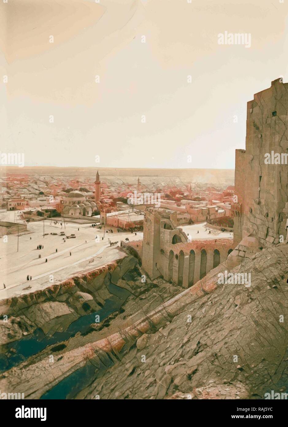 Aleppo. From the castle showing moat and entrance. 1936, Syria, Aleppo ...