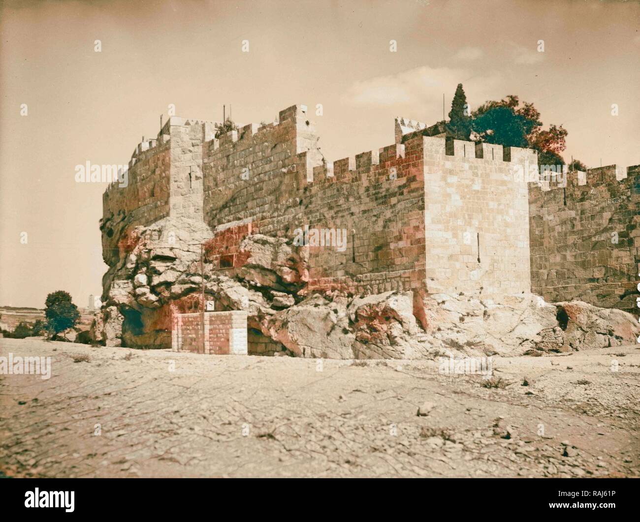 North city wall above entrance to Solomon's Quarries, Bezetha 1940 ...